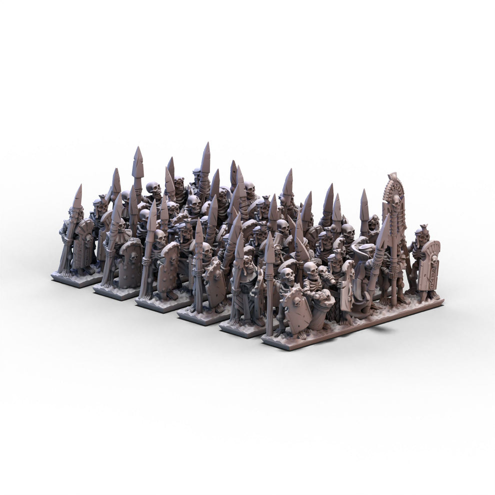 King of Sands | Skeletons (Spears) Unit 1 | 10mm or 15mm miniatures for Warmaster, Kings of War ...